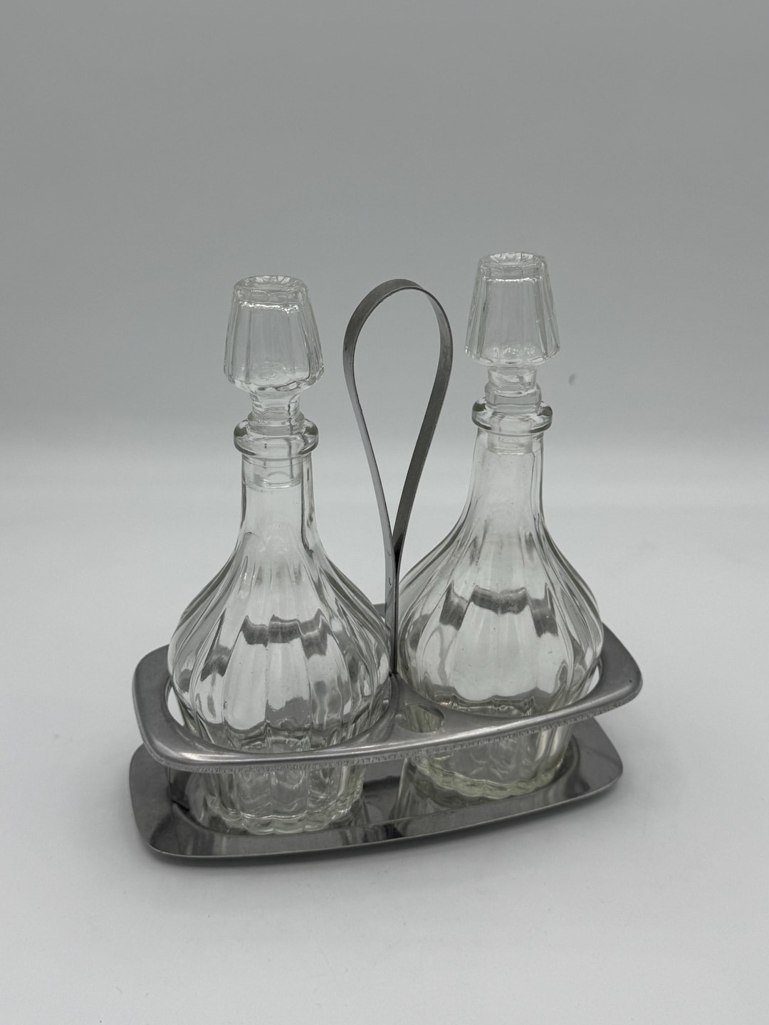 Vintage Glass Cruet Set With Metal Caddy – Oil & Vinegar Bottles - Etsy