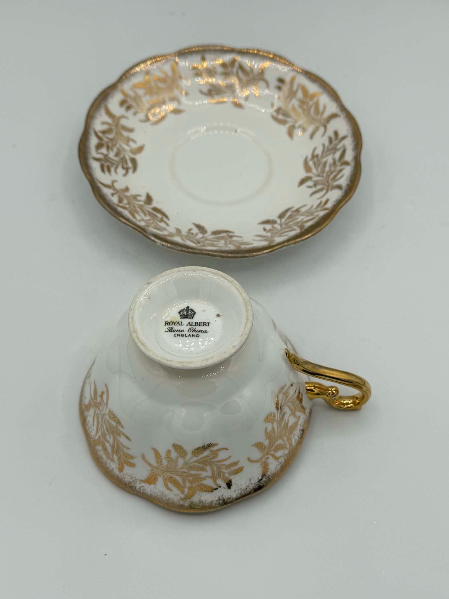 Royal Albert Gold Fern Teacup & Saucer – Avon Shape, Fine Bone China ...