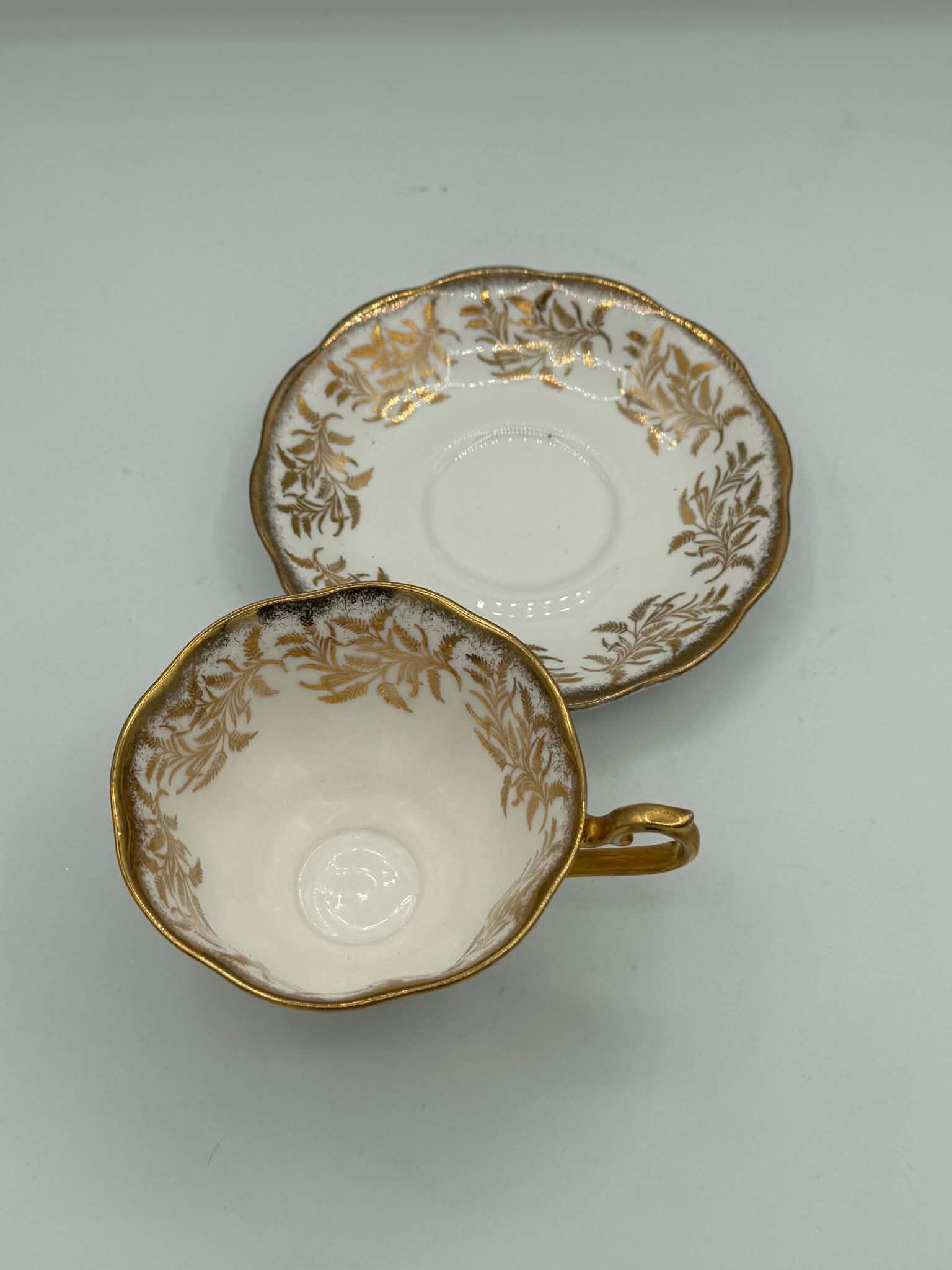 Royal Albert Gold Fern Teacup & Saucer – Avon Shape, Fine Bone China ...