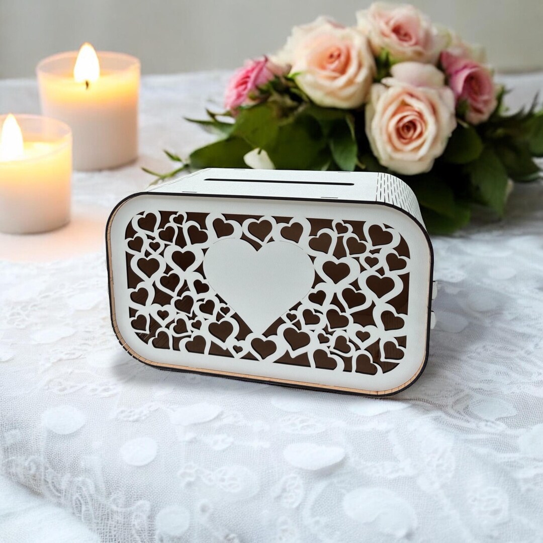 Wedding Envelope Box - White Wood With Heart - Elegant Urn for Cards ...