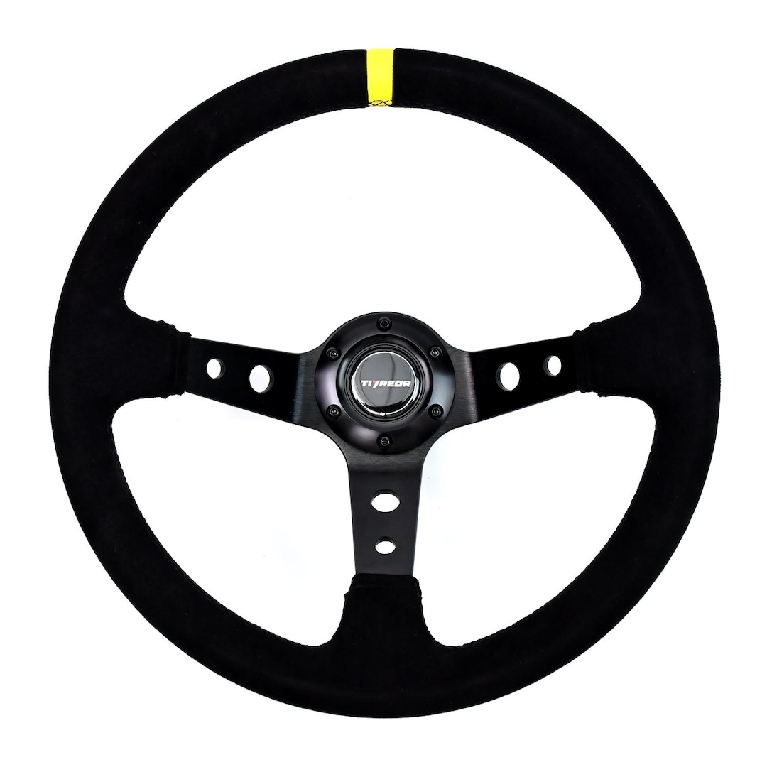 350mm Deep Dish Racing Steering Wheel – Universal Fit, Classic Suede ...