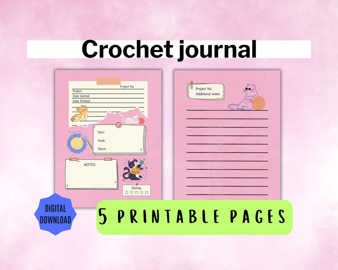 Printable Cute Crochet Project Journal (digital Download PDF) - Cat ...