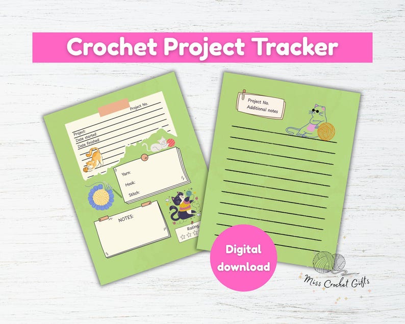 Printable Crochet Project Tracker - PDF Only - 3 Sizes in Green Color ...