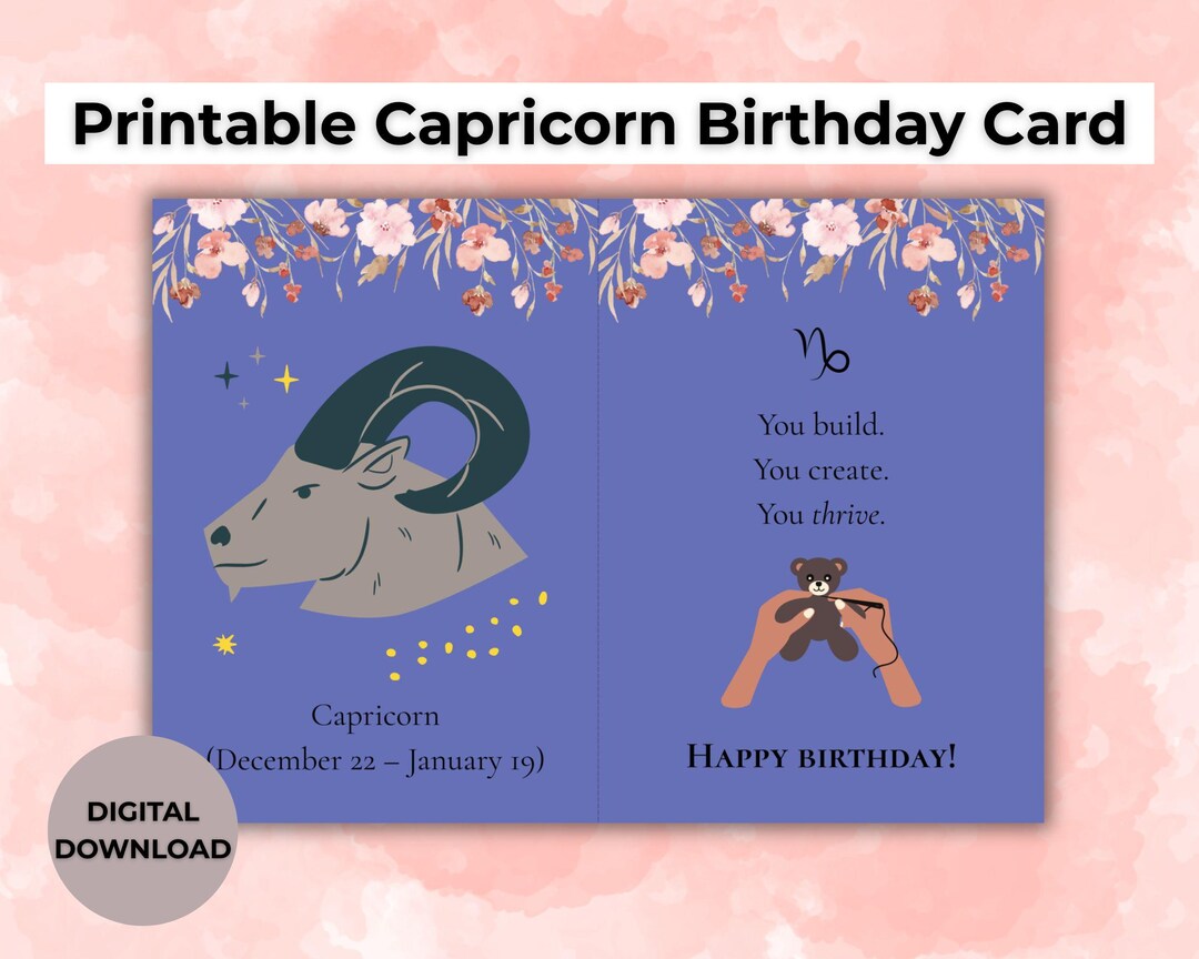Capricorn Birthday Card Printable | Digital Zodiac Card for Crafters ...