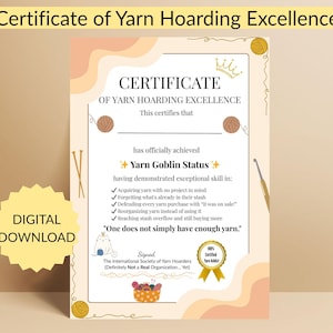 Yarn Goblin Certificate – Funny Printable Gift for Knitters ...