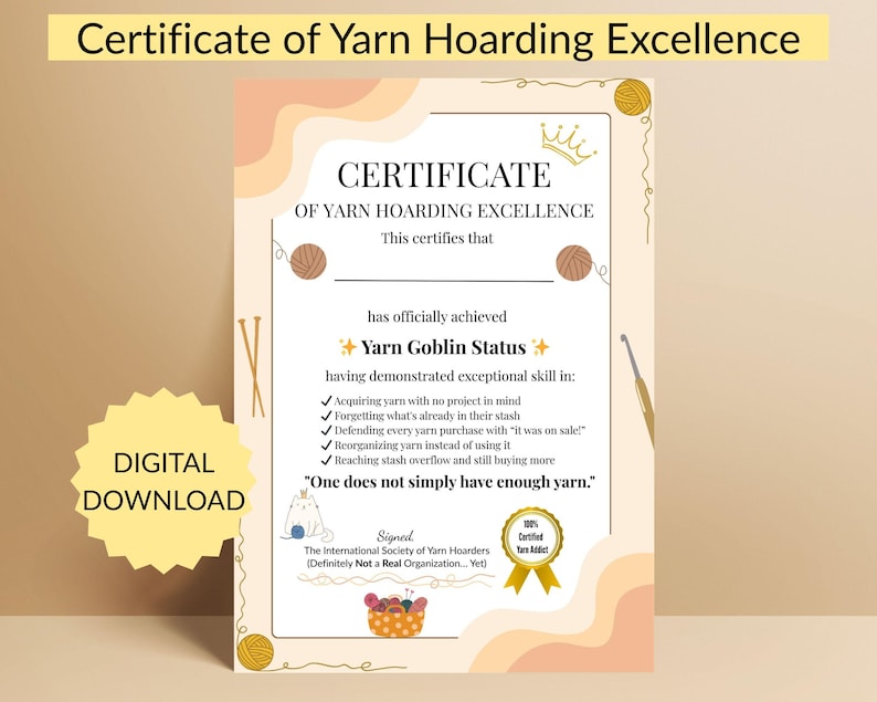 Yarn Goblin Certificate – Funny Printable Gift for Knitters ...