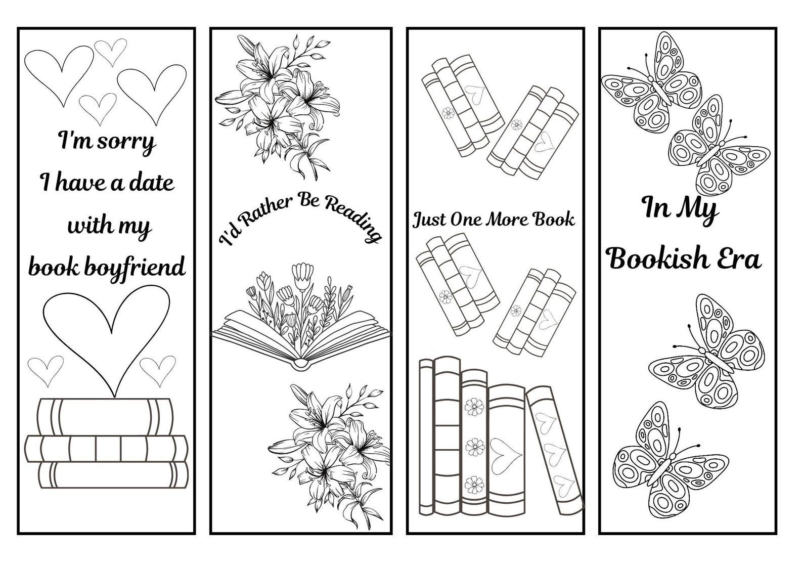 4 Book Lovers Printable Diy Coloring Bookmarks. Arts and Crafts, Book ...