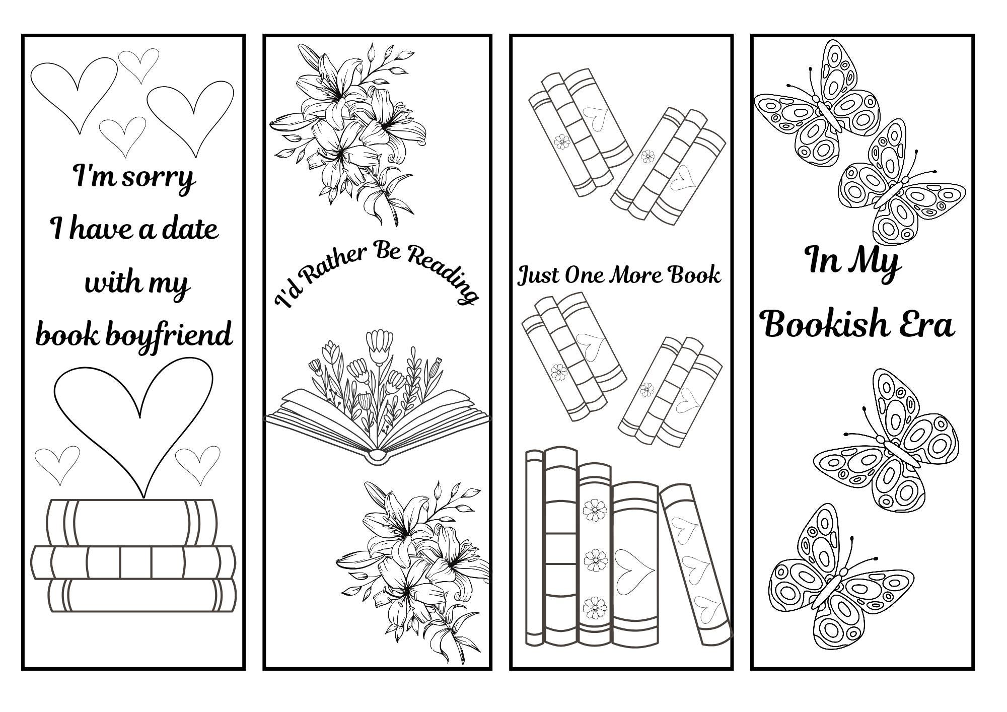 4 Book Lovers Printable Diy Coloring Bookmarks. Arts and Crafts, Book ...