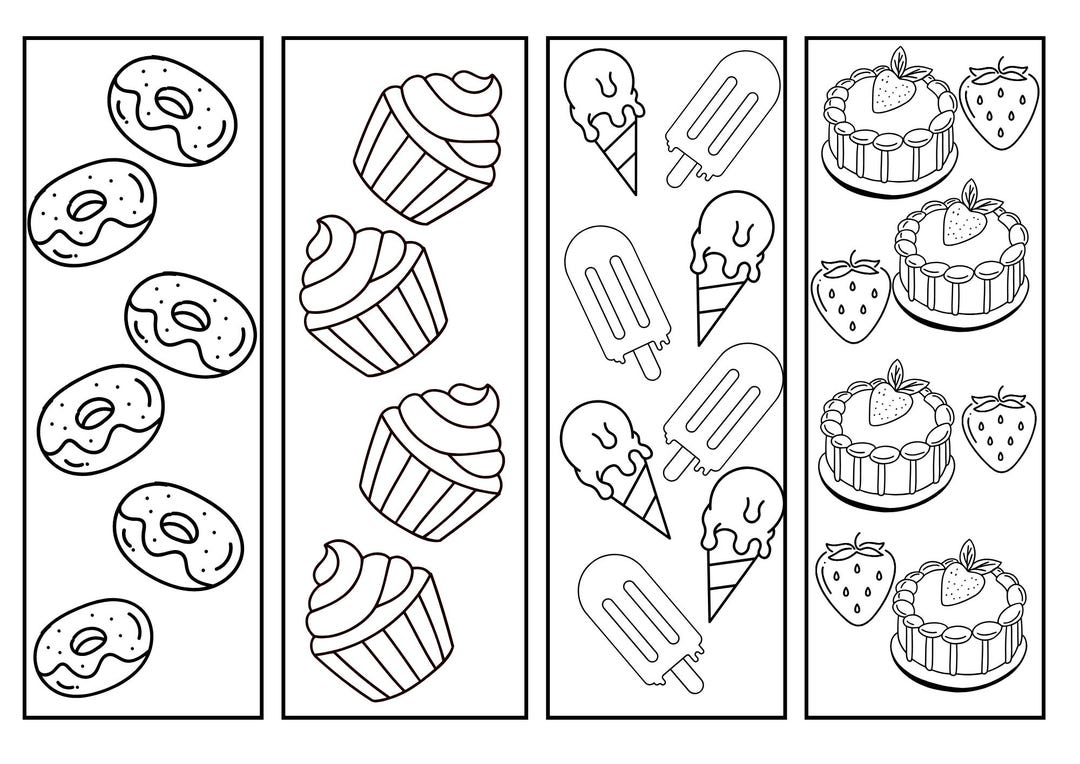 8 Printable Diy Coloring Food Bookmarks. Arts and Crafts for Adults and ...
