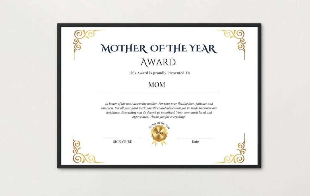 Printable Mother of the Year Award. Great for Mother's Day, Birthday or ...