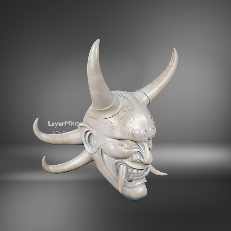 Oni Demon Mask STL File, Japanese Samurai Devil Mask 3D Print Model for ...