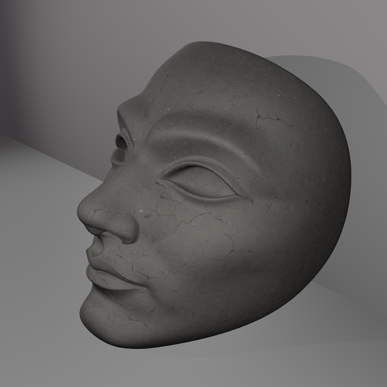 Stone Face Mask STL File, 3D Printable Ancient Cracked Decorative Mask ...
