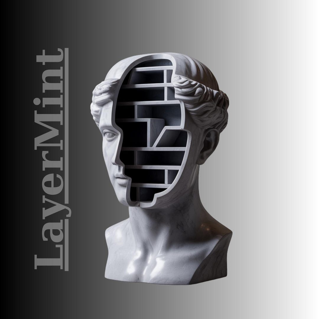3D Printable Classical Bust Desk Organizer: Geometric Shelves (digital ...