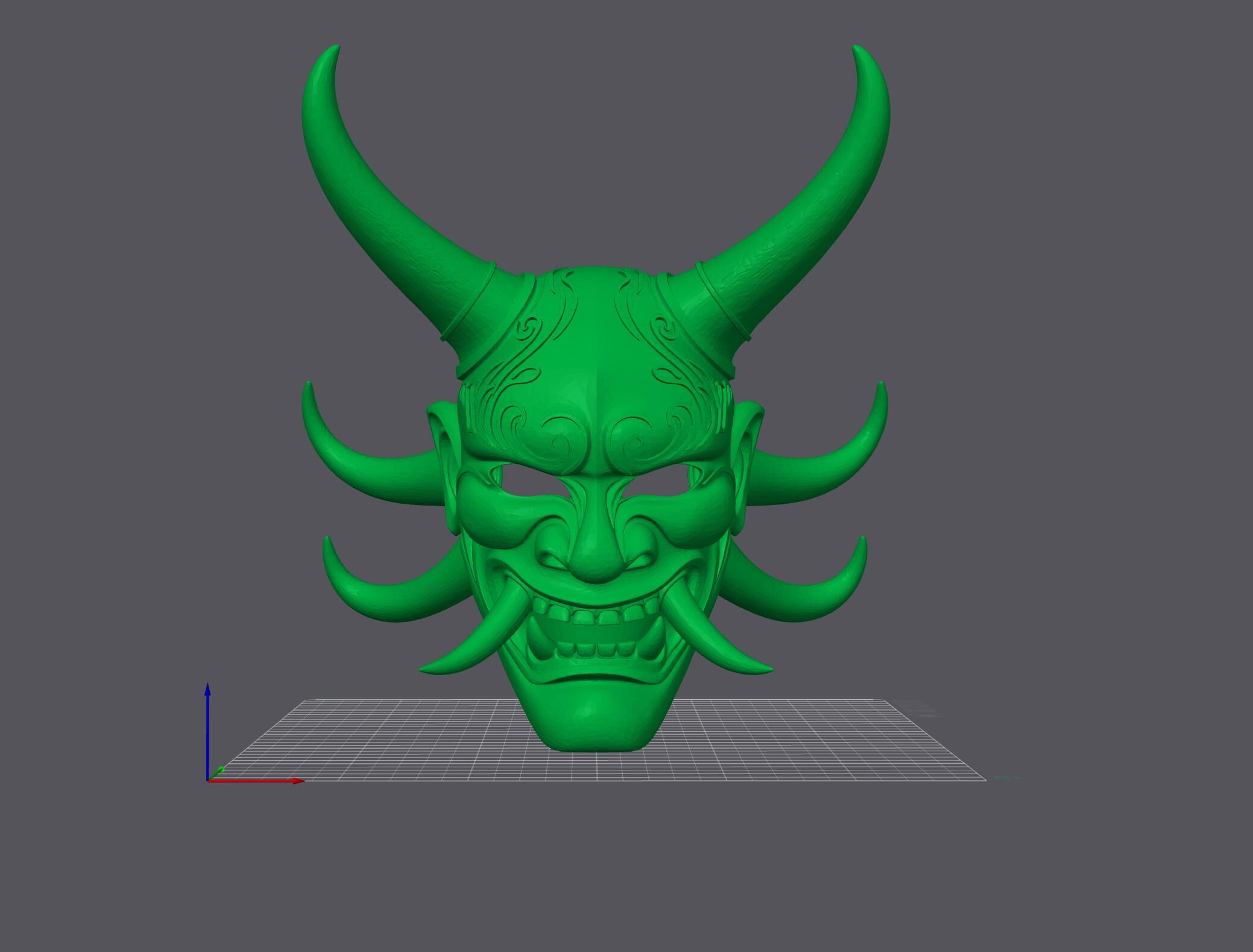 Oni Demon Mask STL File, Japanese Samurai Devil Mask 3D Print Model for ...