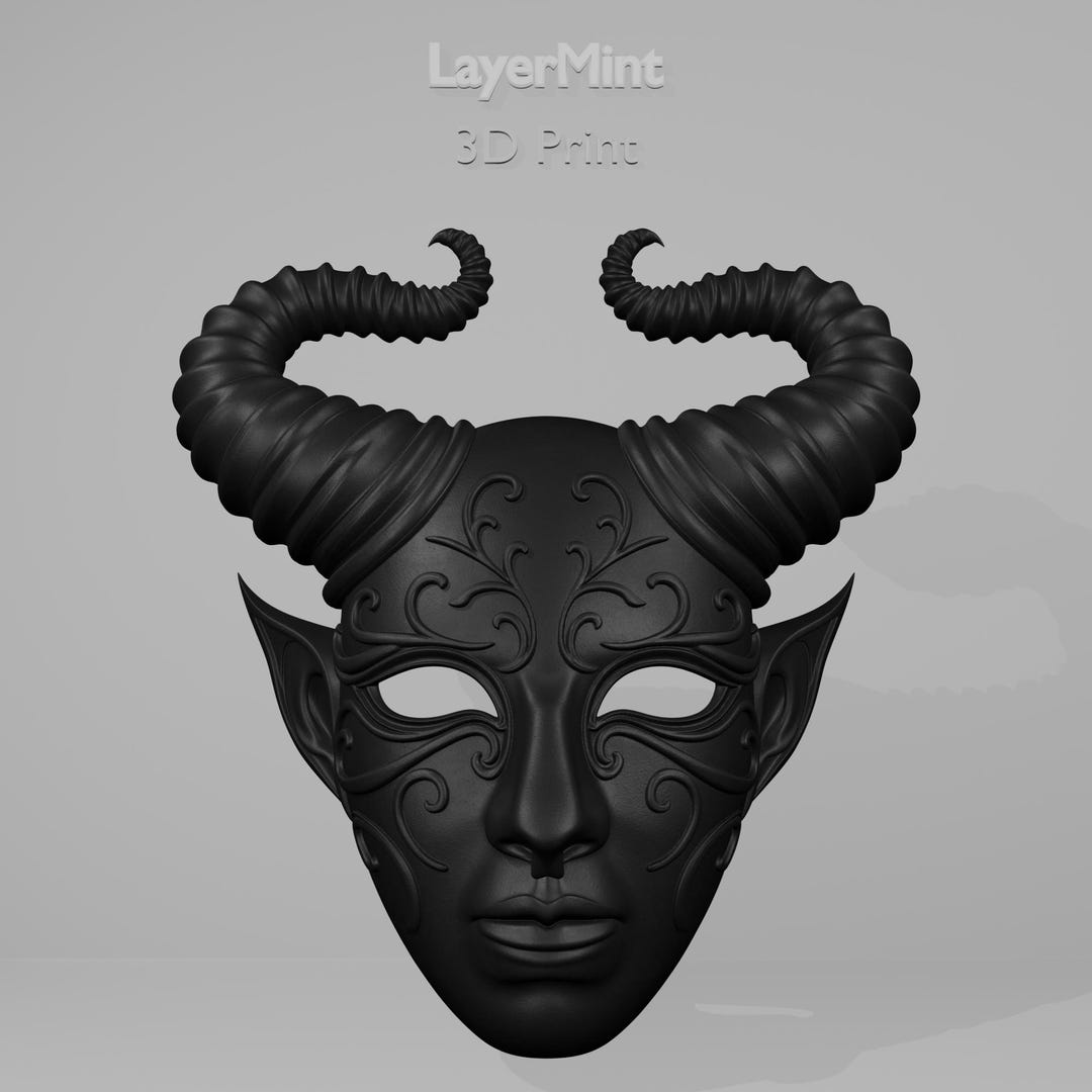 Fantasy Horned Demon Mask STL File, 3D Printable Gothic Cosplay Mask ...