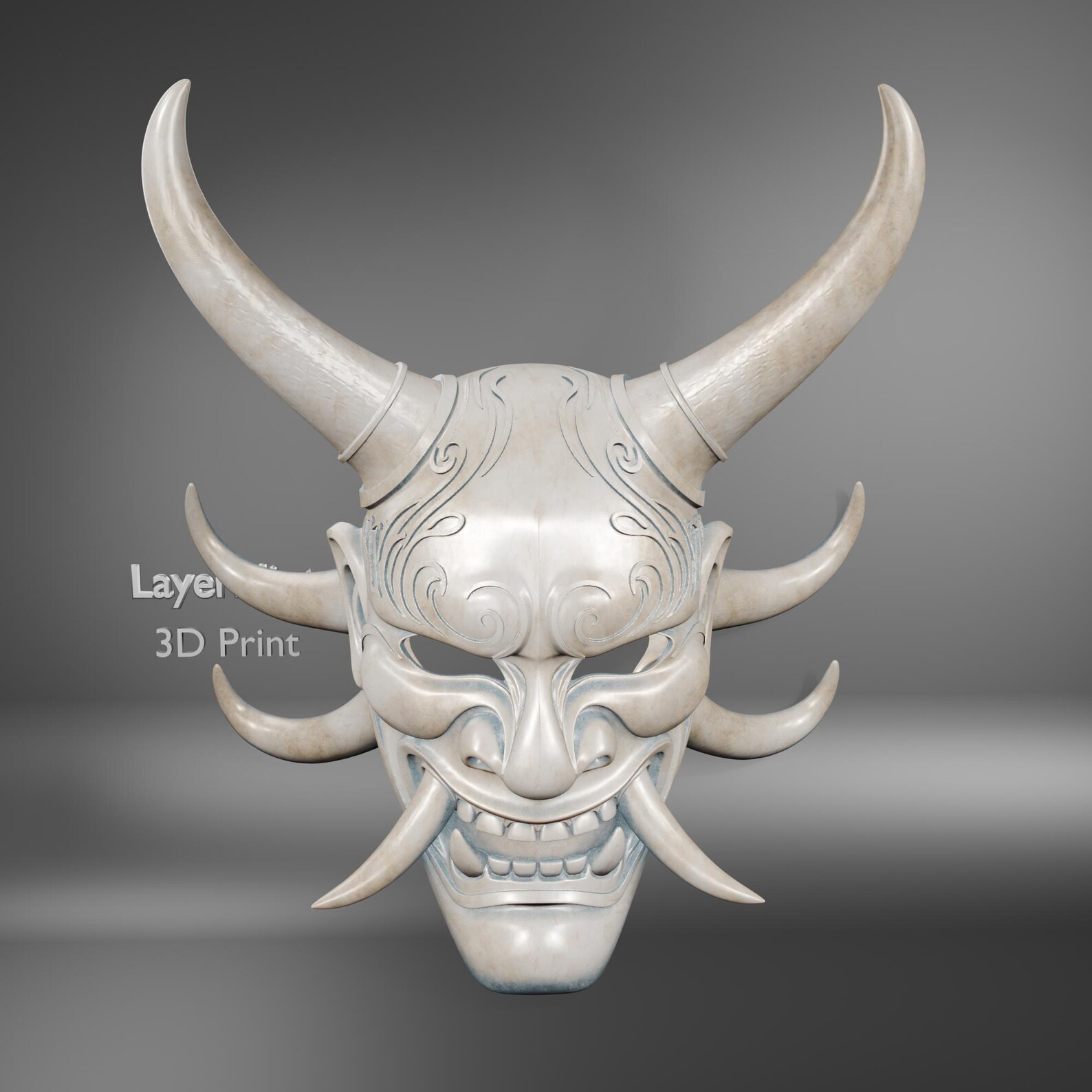 Oni Demon Mask STL File, Japanese Samurai Devil Mask 3D Print Model for ...