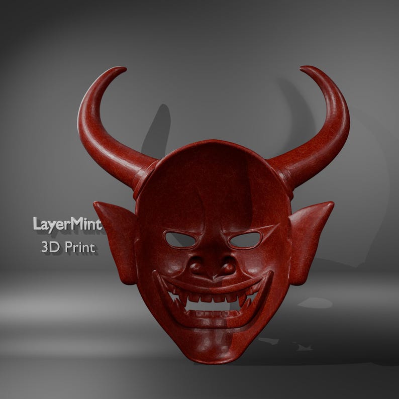3D Printable Oni Demon Mask STL File, Horned Devil Cosplay Prop, Gothic ...