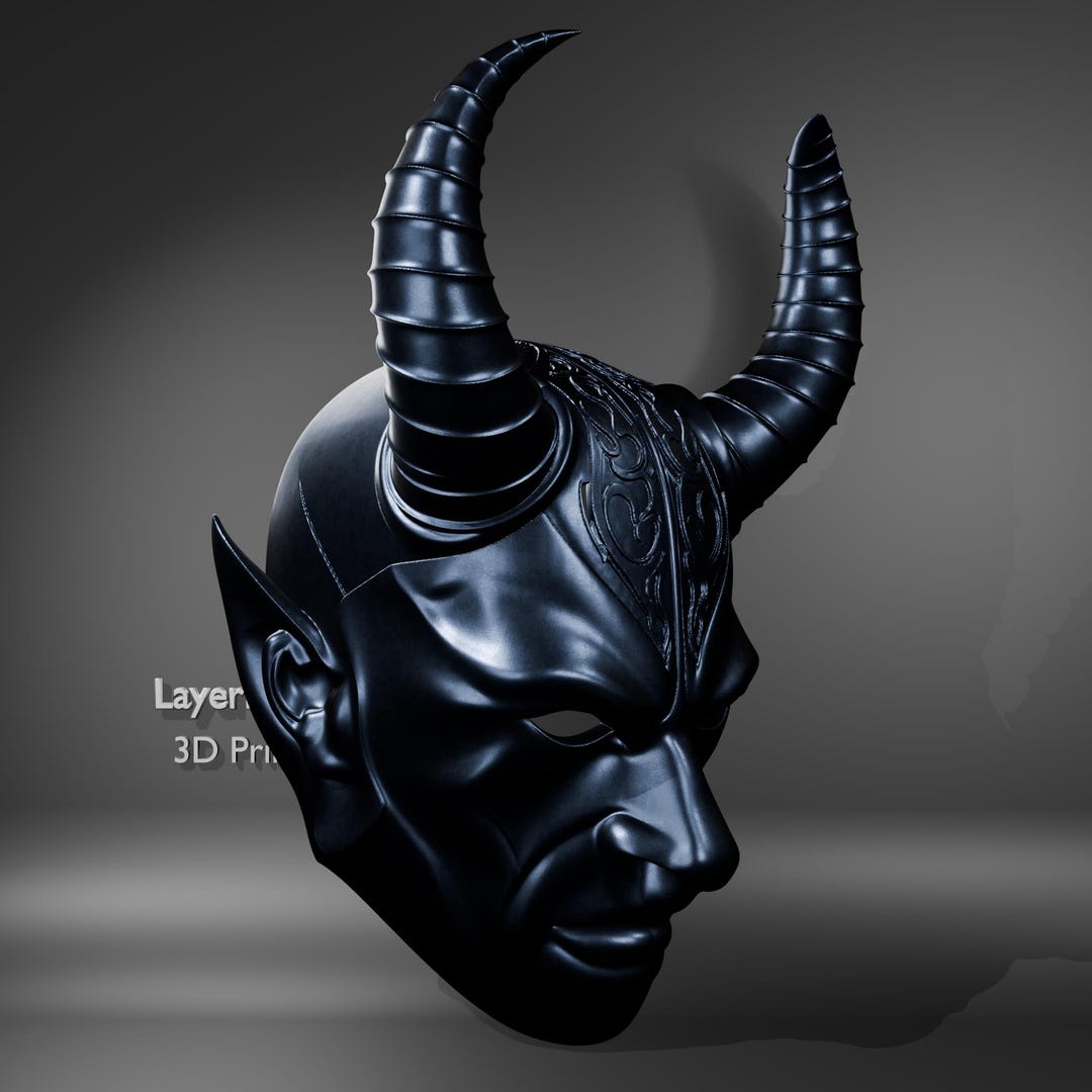 Black Horned Demon Mask STL File, Gothic Devil Helmet, 3D Printable ...