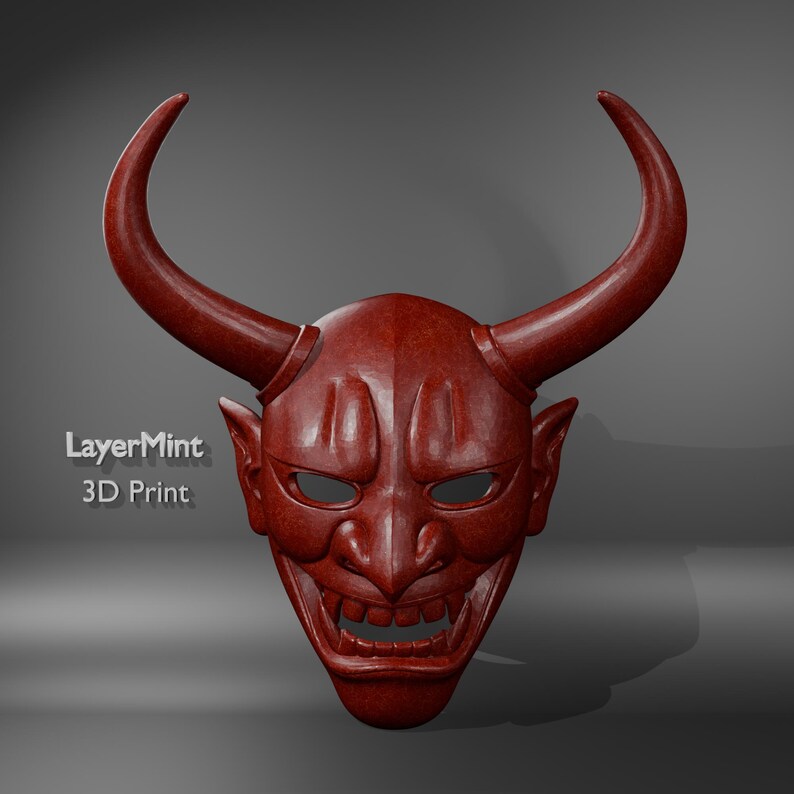 3D Printable Oni Demon Mask STL File, Horned Devil Cosplay Prop, Gothic ...
