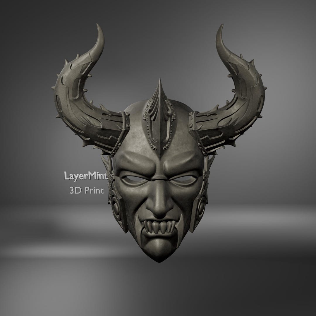 Demonic Horned Helmet STL 3D Print File, Fantasy Cosplay Mask, Evil ...