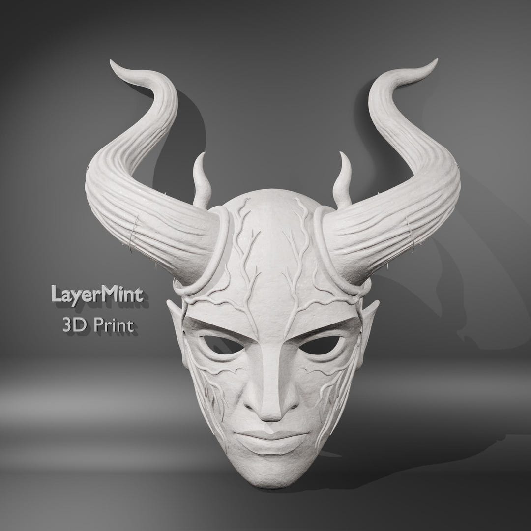 3D Printable Horned Demon Mask STL File, Fantasy Devil Cosplay Prop ...