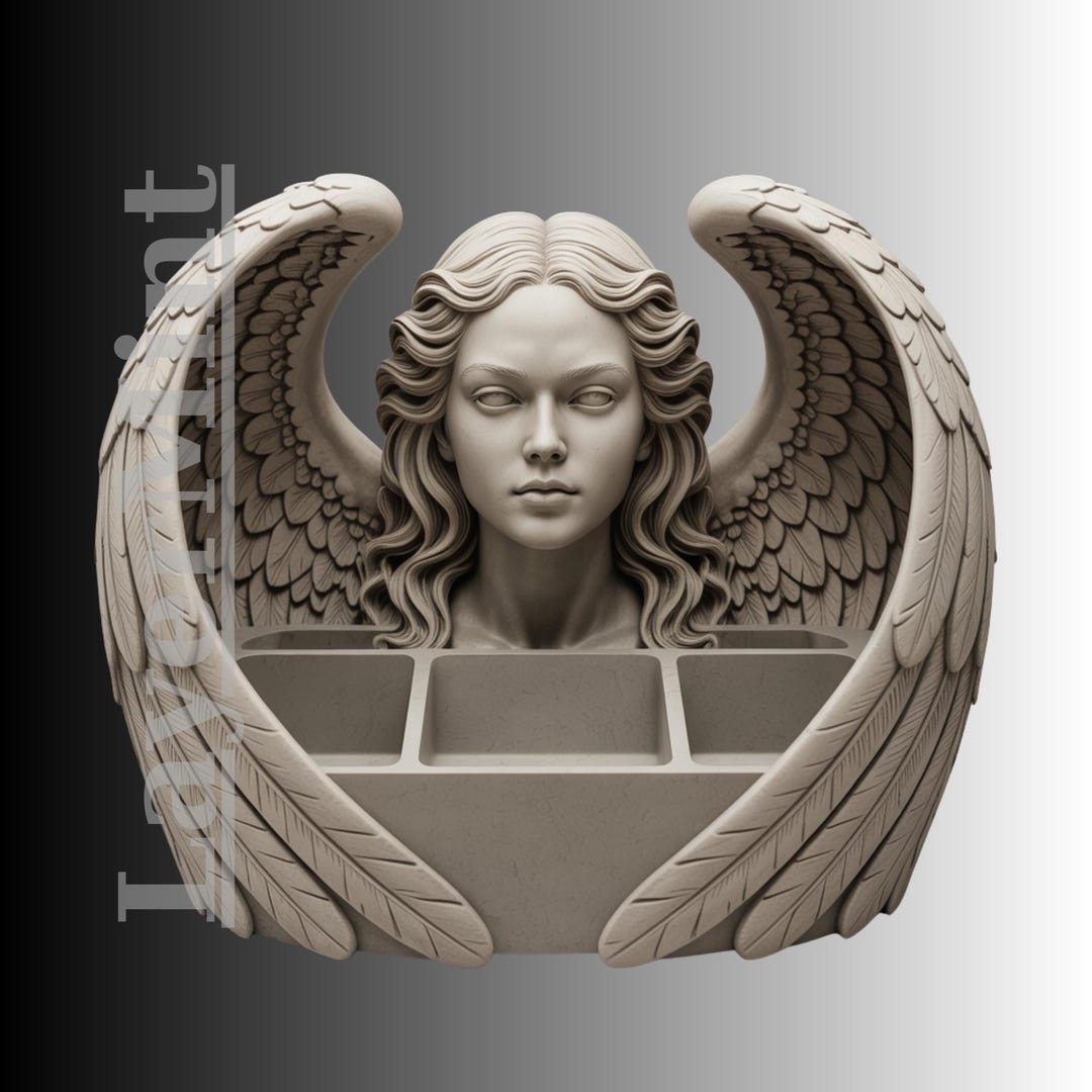 Majestic Female Angel Bust Desk Organizer With Gothic Wings Fantasy ...