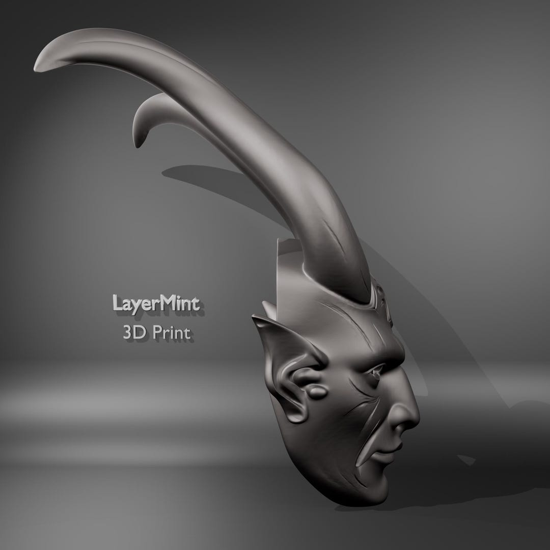 Horned Demon Mask STL File, 3D Printable Devil Cosplay Helmet, Gothic ...