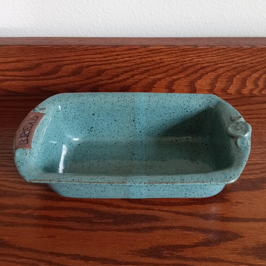 Studio Pottery Glazed "bread" Loaf Pan in Aqua Green Speckled Blue and ...