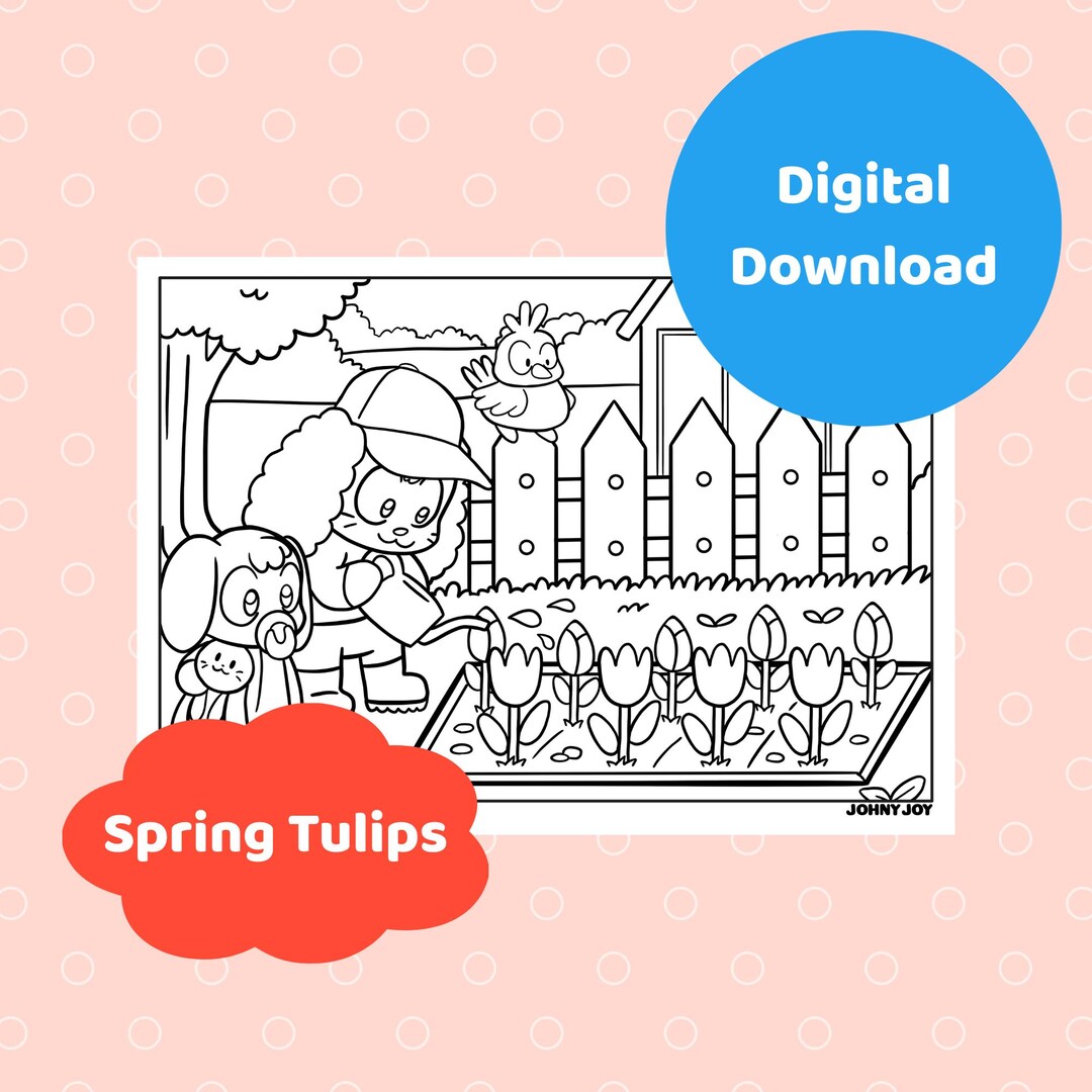 Spring Tulips Coloring Page – Printable PDF – Hand-drawn Floral Art ...