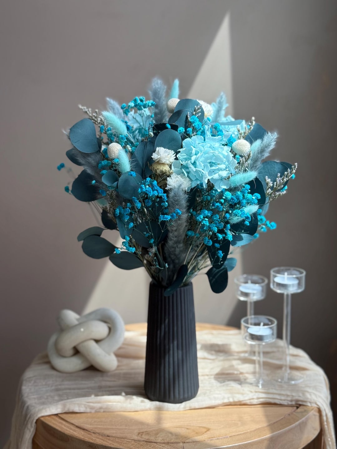 Blue Dried Flower Bouquet: Round Tranquil Home Decor - Etsy