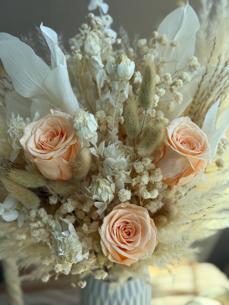 Sophisticated Serena: Preserved Peach Roses & Pampas Grass Bouquet - Etsy