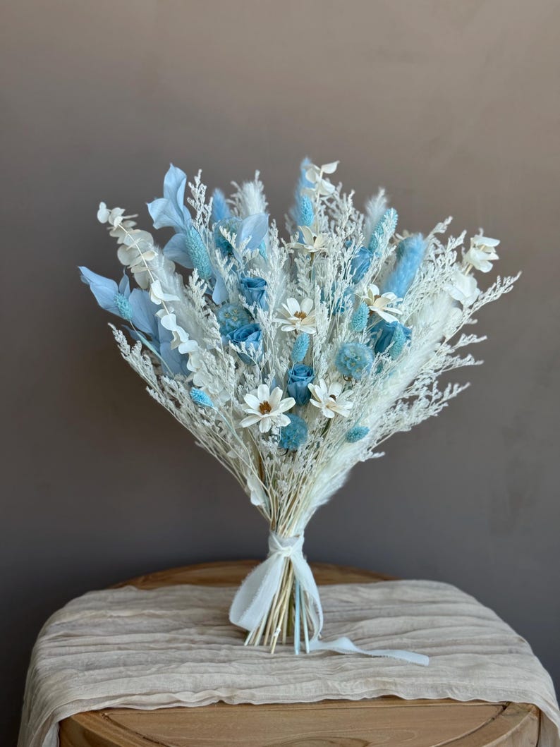 Celestial Blue Dried Flower Bouquet: Elegant Wedding Home Decor - Etsy
