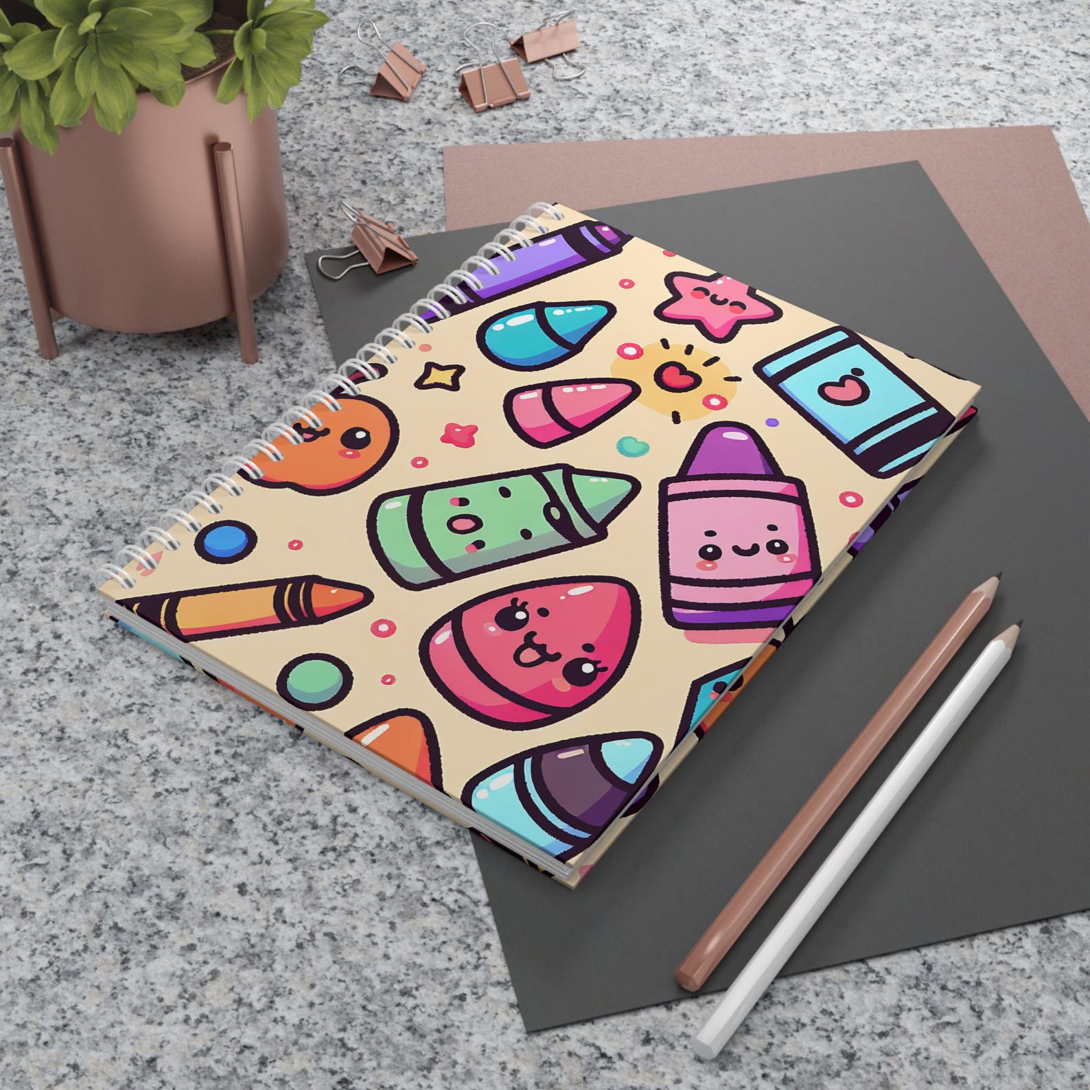Kawaii Crayon Spiral Notebook, Cute Stationery for Kids, Art Journal ...