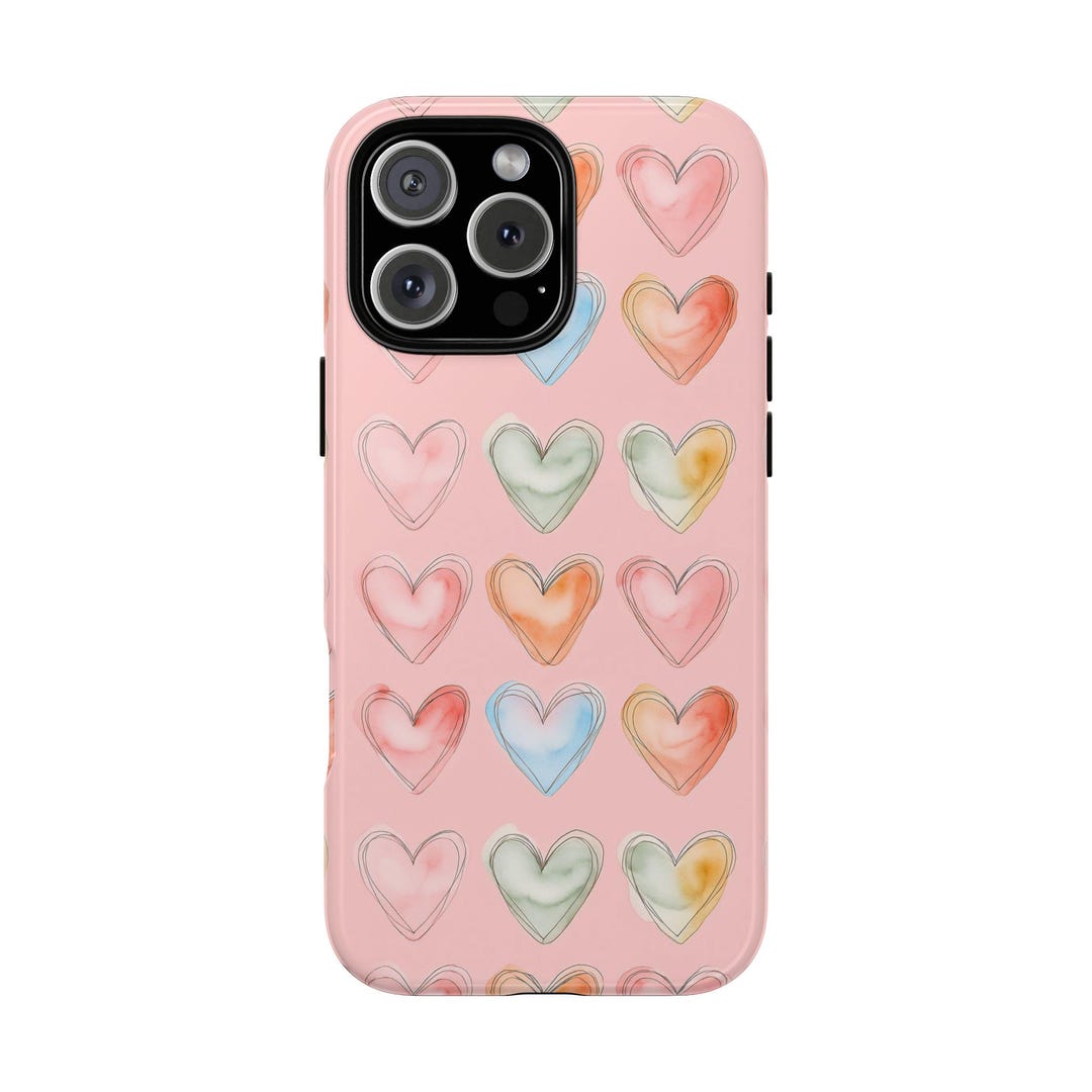 Heart Pattern iPhone Case: Pink Watercolor Love Cover - Etsy