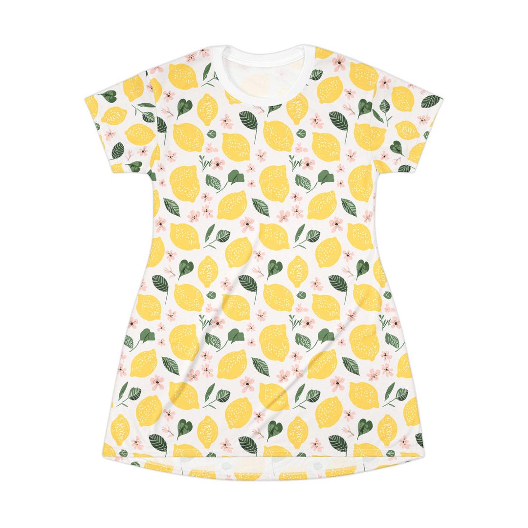 Lemon Print T-shirt Dress: Fresh Summer Polyester Outfit - Etsy