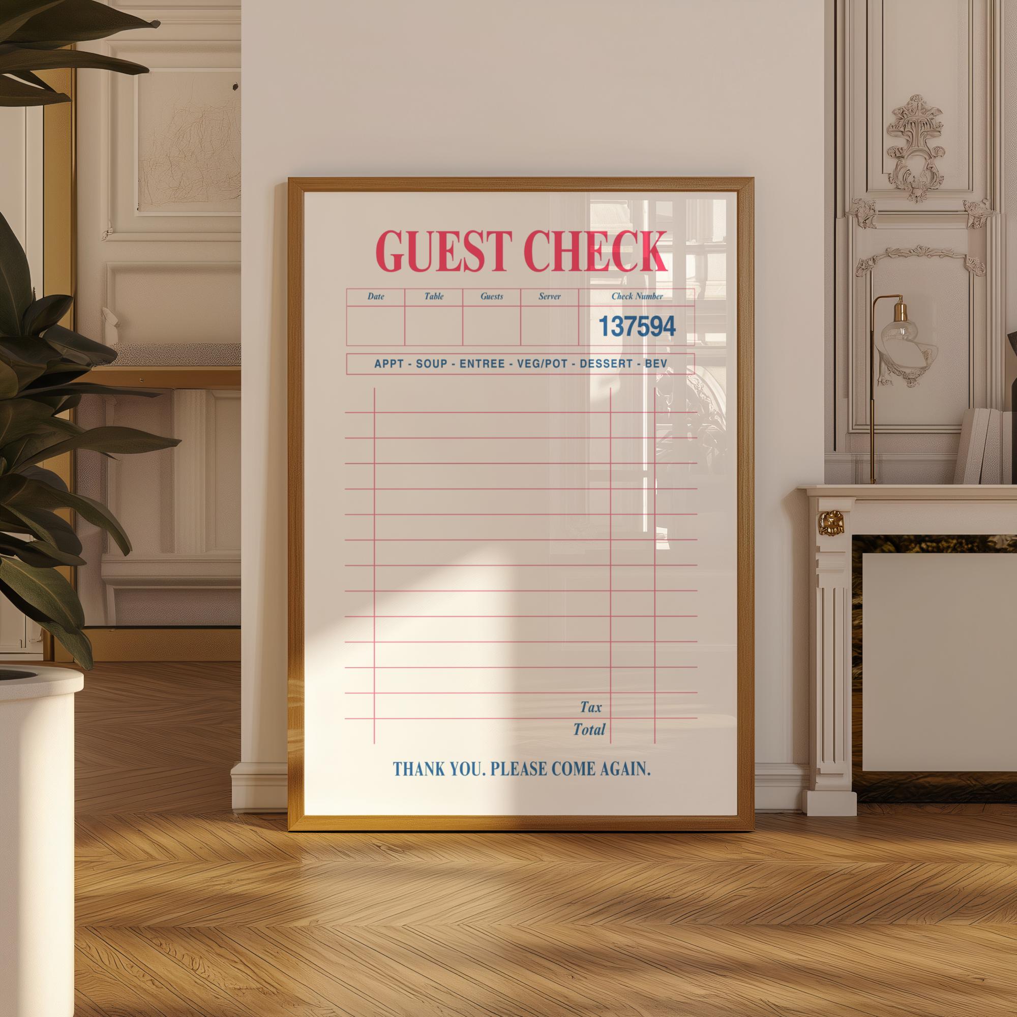 Blank Guest Check Art Print, Trendy Wall Art, Guest Check Print ...