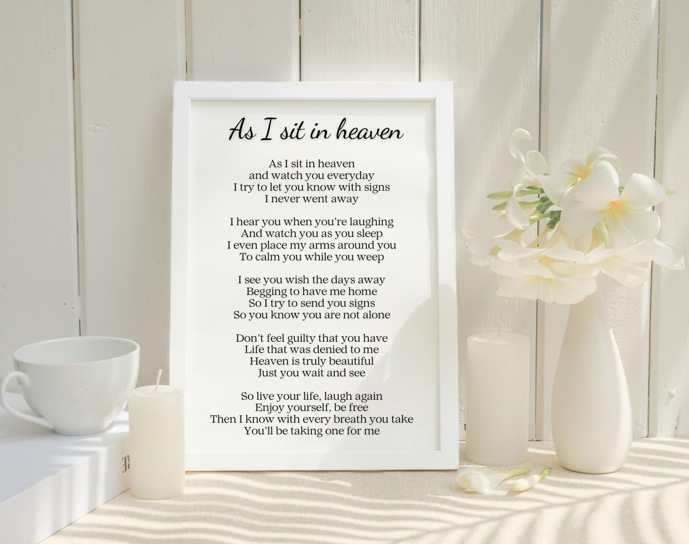 As I Sit in Heaven: Comforting Sympathy Poem Print - Digital Memorial ...