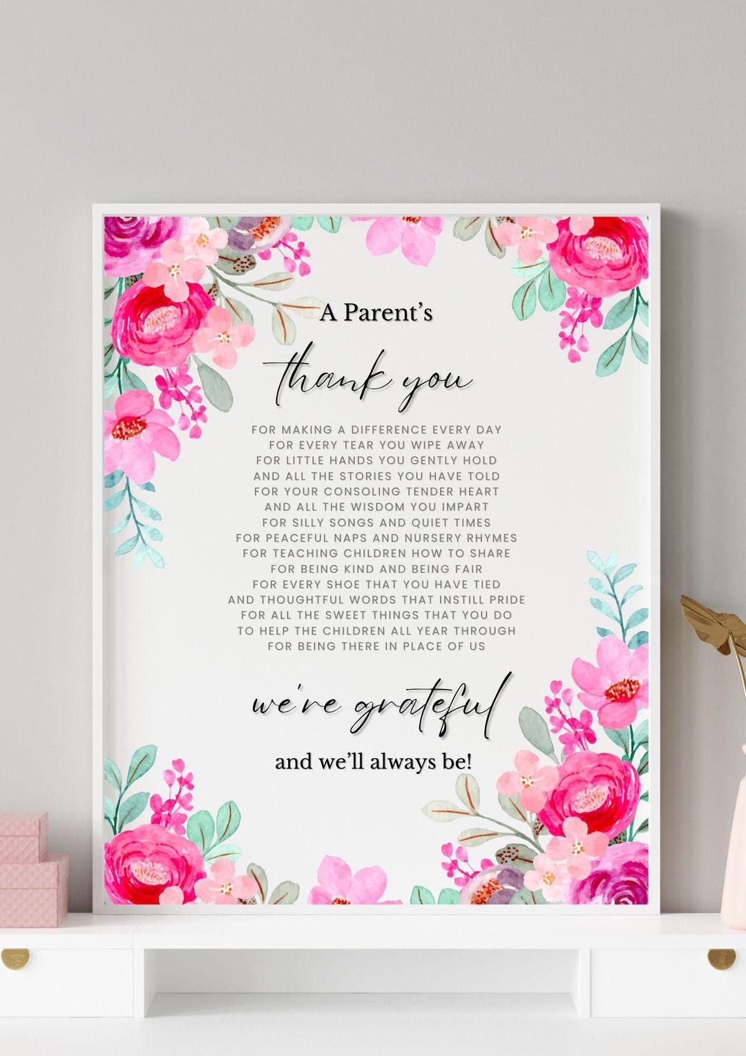 Watercolor Floral Teacher Appreciation Poem: Digital Download Printable ...