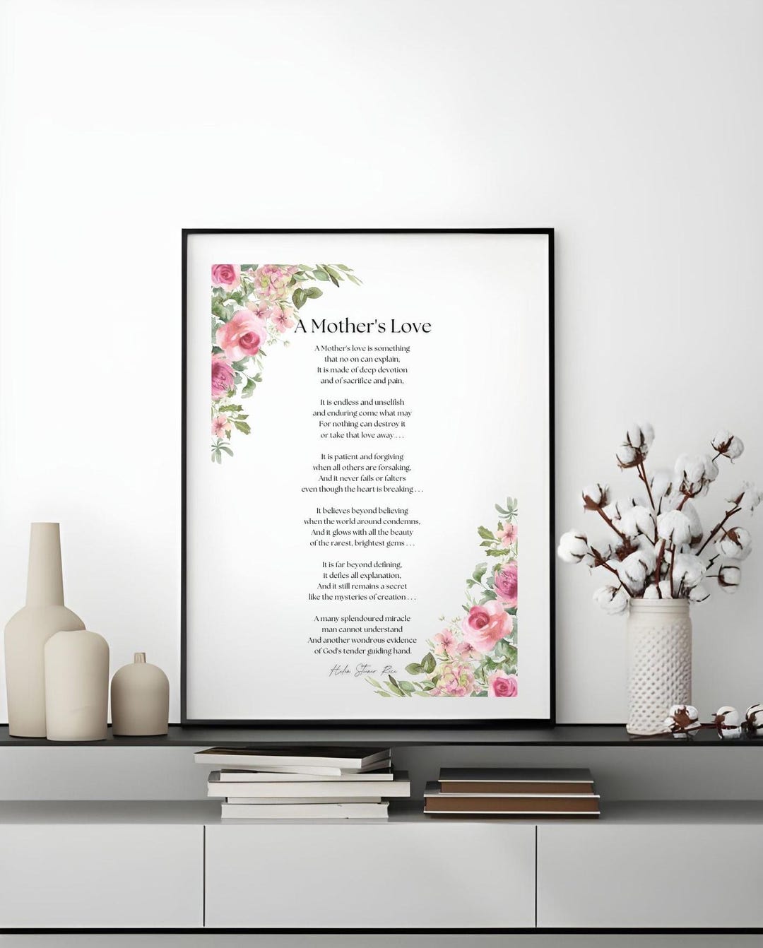 Mother's Love Poem Floral Wall Art Print: Inspirational Digital ...