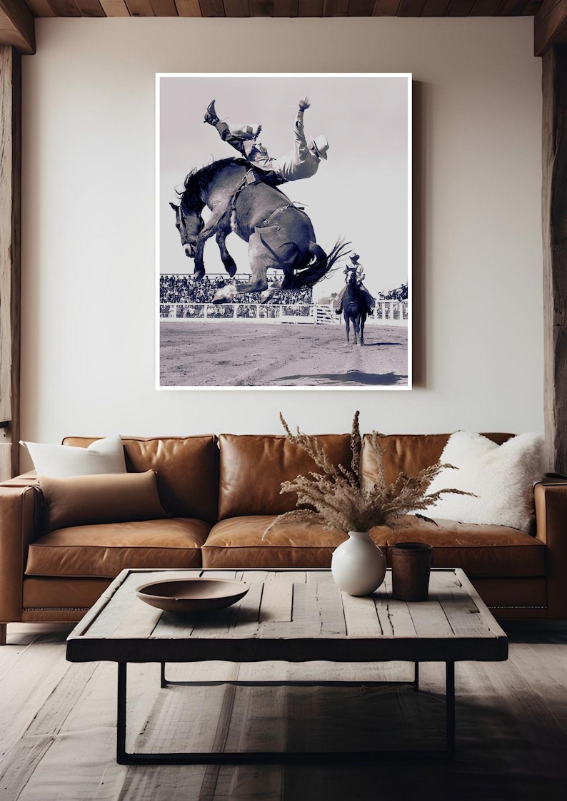 Vintage Rodeo Cowboy Arena Action: Black & White Western Art Digital ...