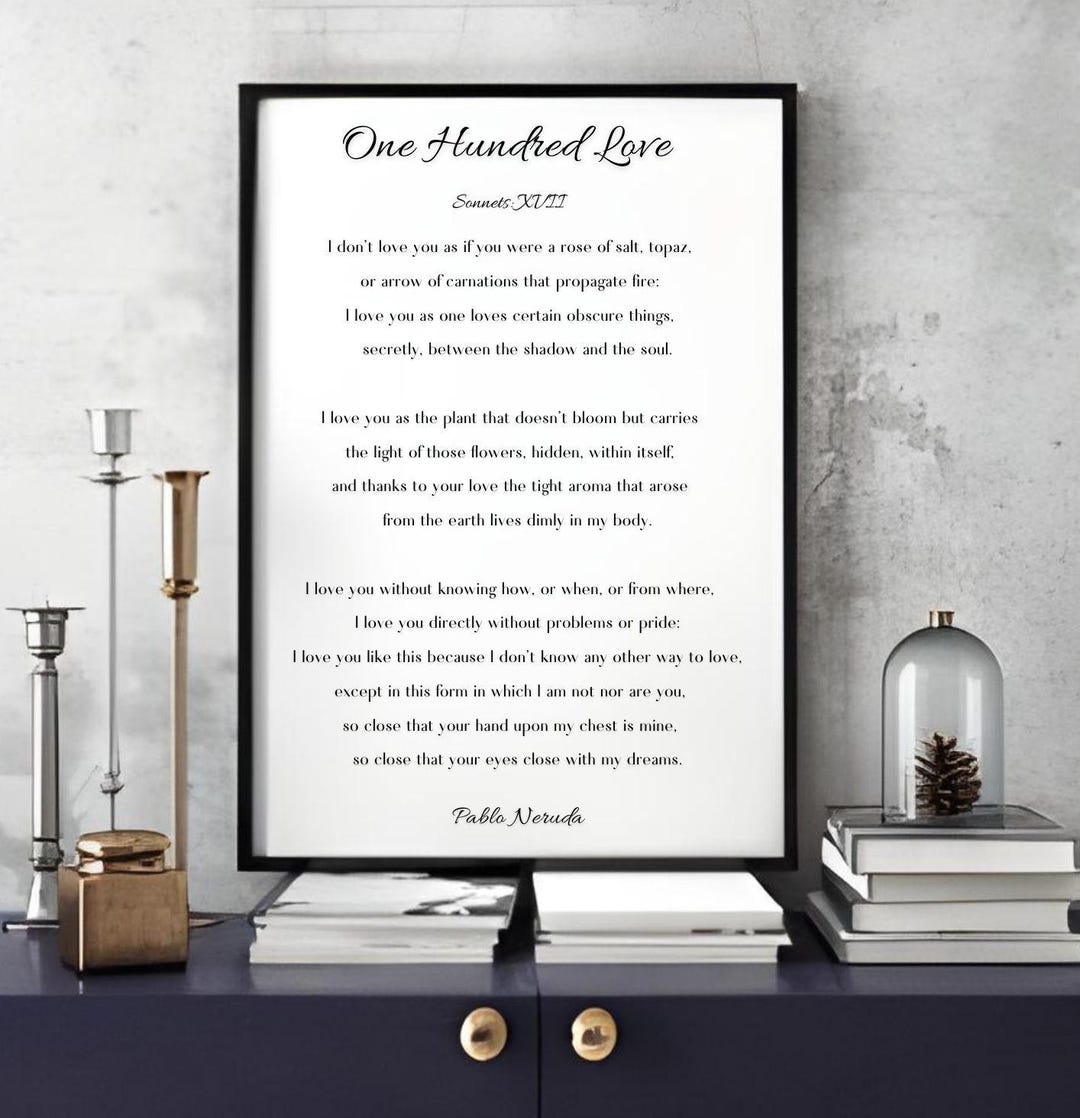 Pablo Neruda Sonnet XVII Print: Romantic Love Poem Wall Art Digital ...