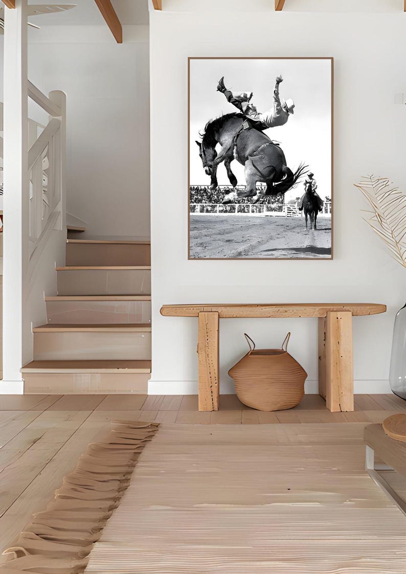Vintage Rodeo Cowboy Arena Action: Black & White Western Art Digital ...