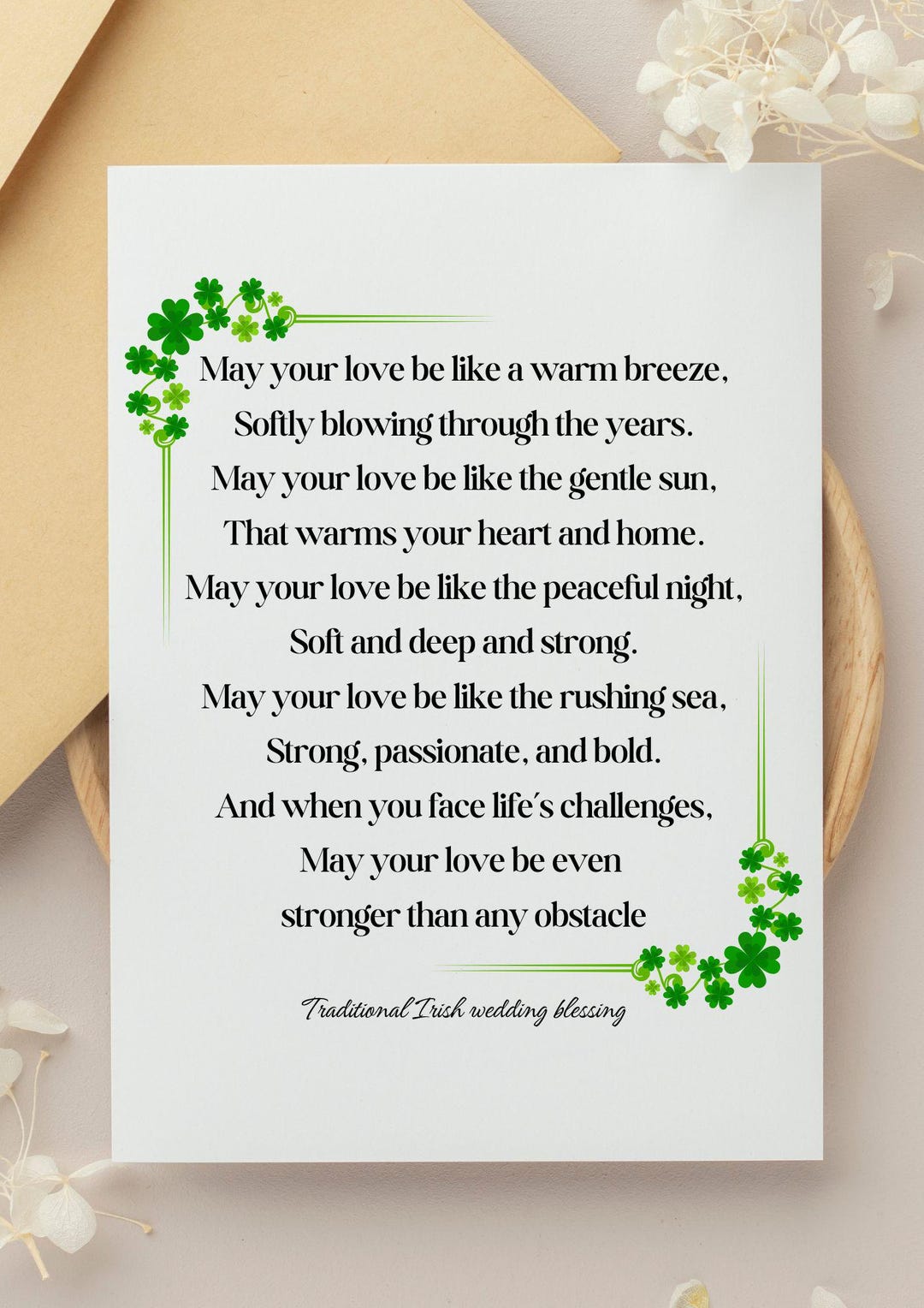 Celtic Love Poem Print: Irish Wedding Blessing With Shamrock Design ...
