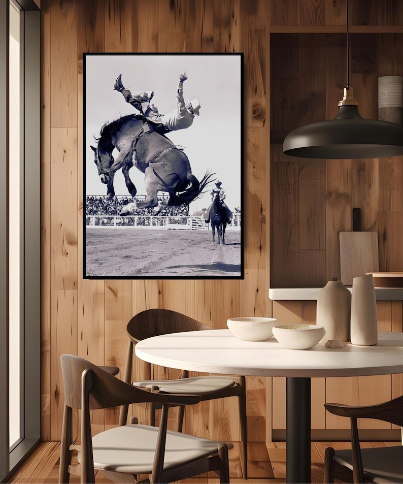 Vintage Rodeo Cowboy Arena Action: Black & White Western Art Digital ...