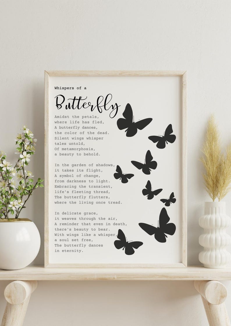 Butterfly Memorial Poem: Printable Grief Sympathy Gift, Inspirational ...