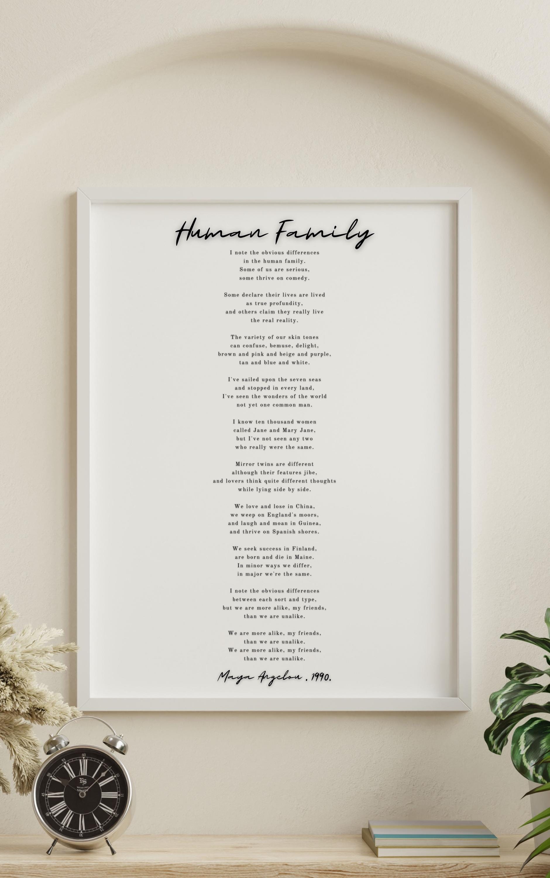 Maya Angelou's Human Family Poem: Inspirational Diversity & Unity Print ...