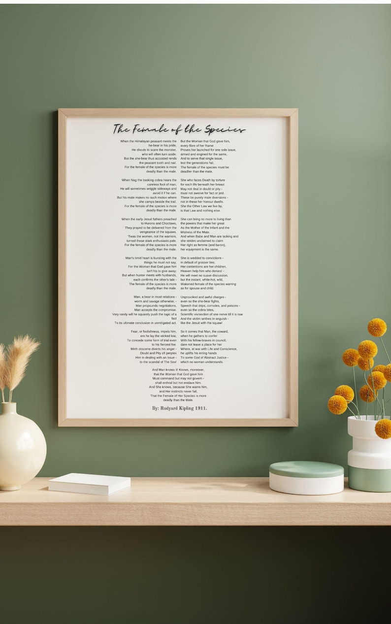 Rudyard Kipling Poem Print: the Female of the Species (digital Download ...
