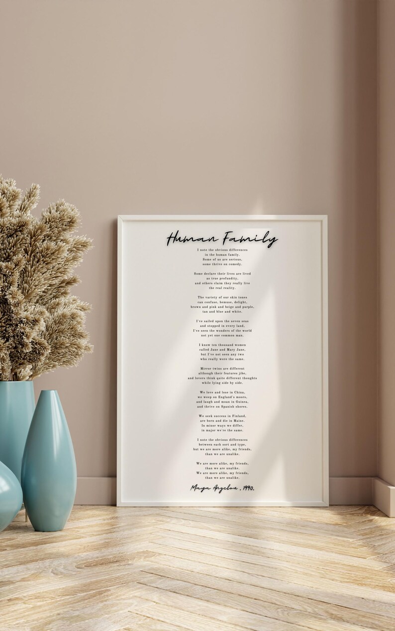 Maya Angelou's Human Family Poem: Inspirational Diversity & Unity Print ...