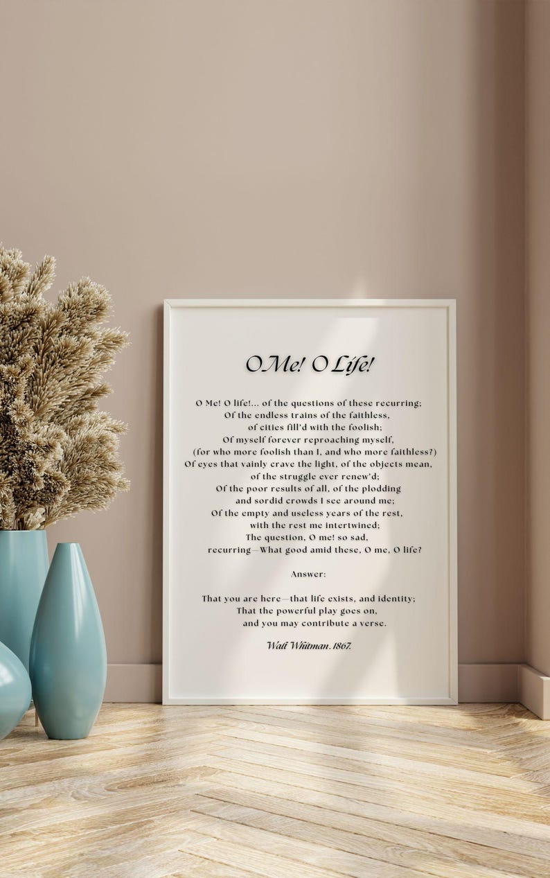 Walt Whitman's O Me! O Life! Poem Print - Inspirational Literary Quote ...