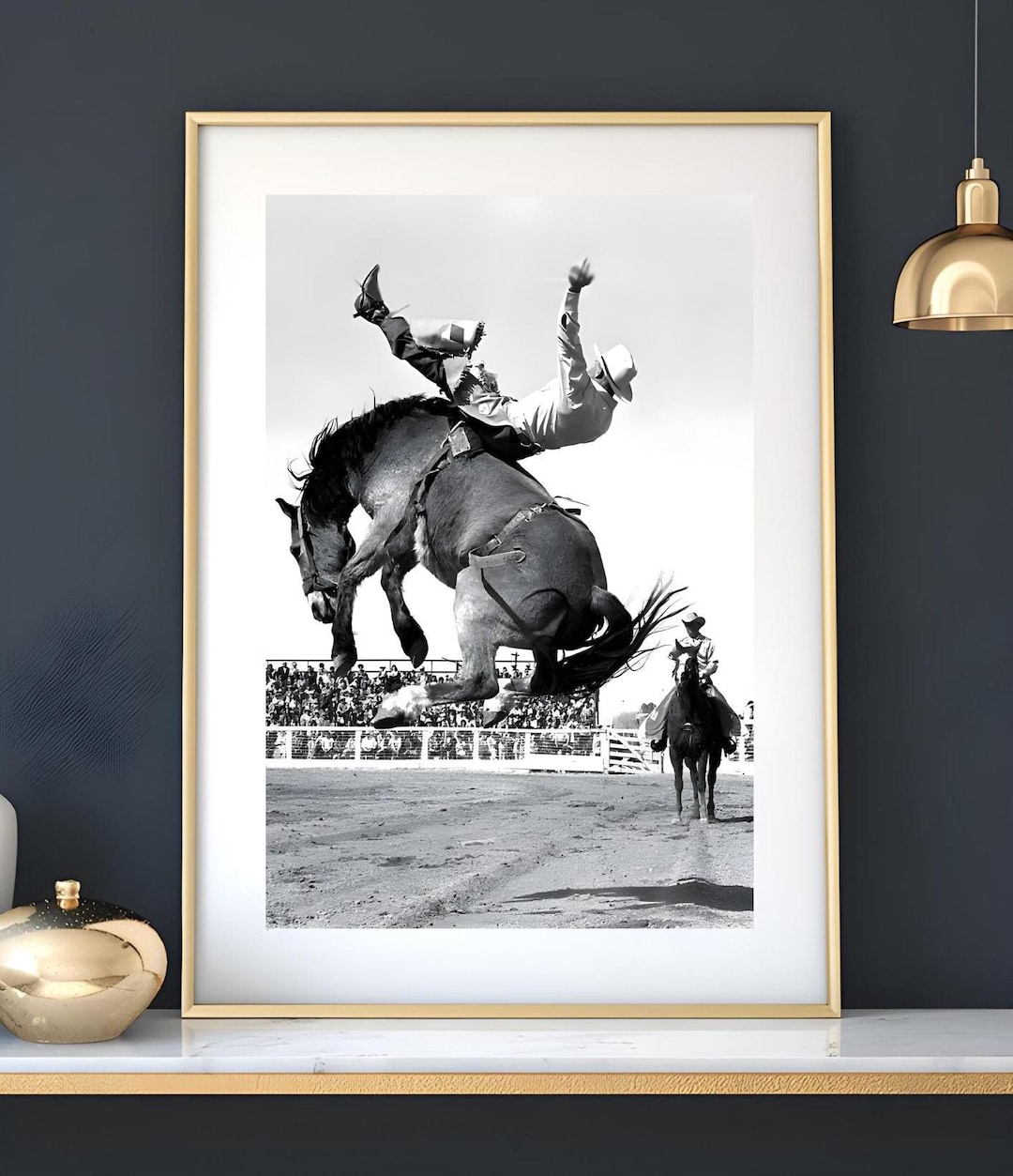 Vintage Rodeo Cowboy Arena Action: Black & White Western Art Digital ...
